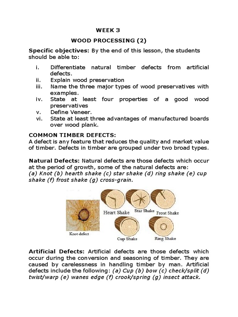Week 3 Wood Processing (2) Specific Objectives: by The End of This ...