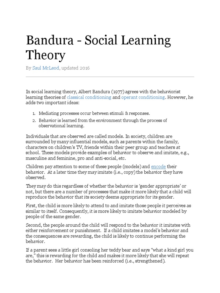 Bandura - Social Learning Theory: Saul Mcleod | Download Free PDF ...