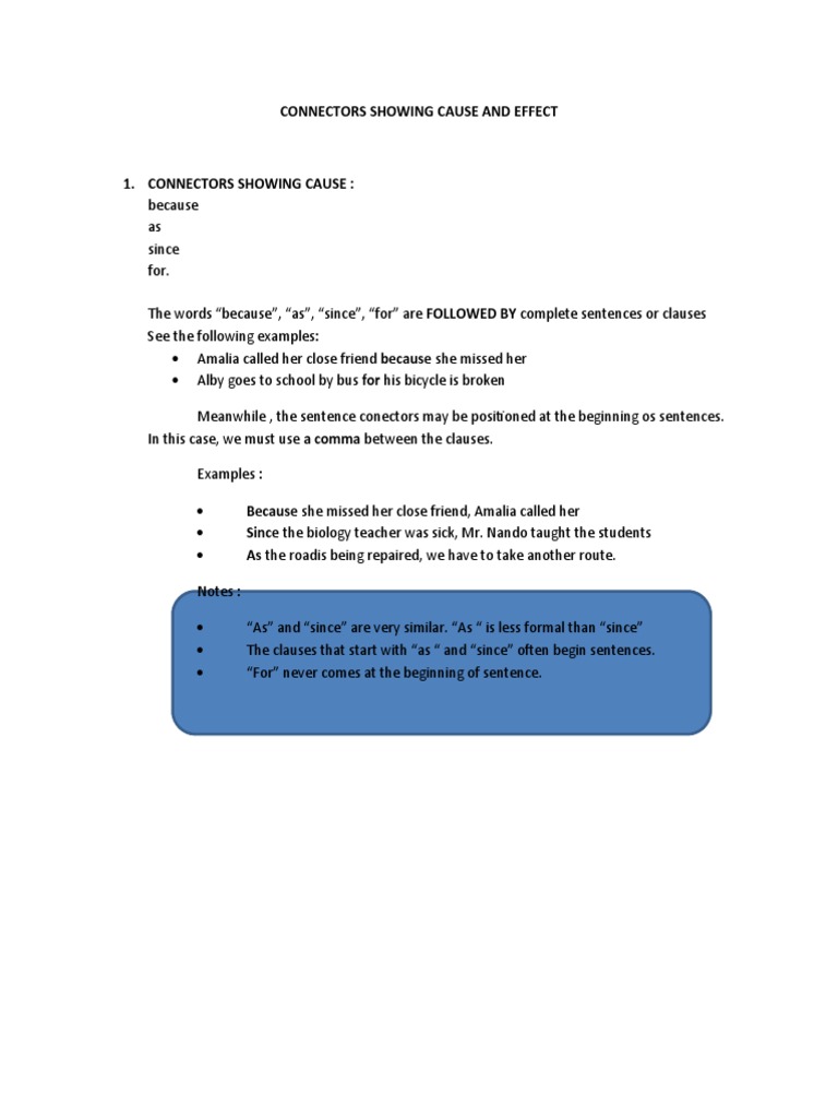 Connectors Showing Cause and Effect | PDF | Sentence (Linguistics ...