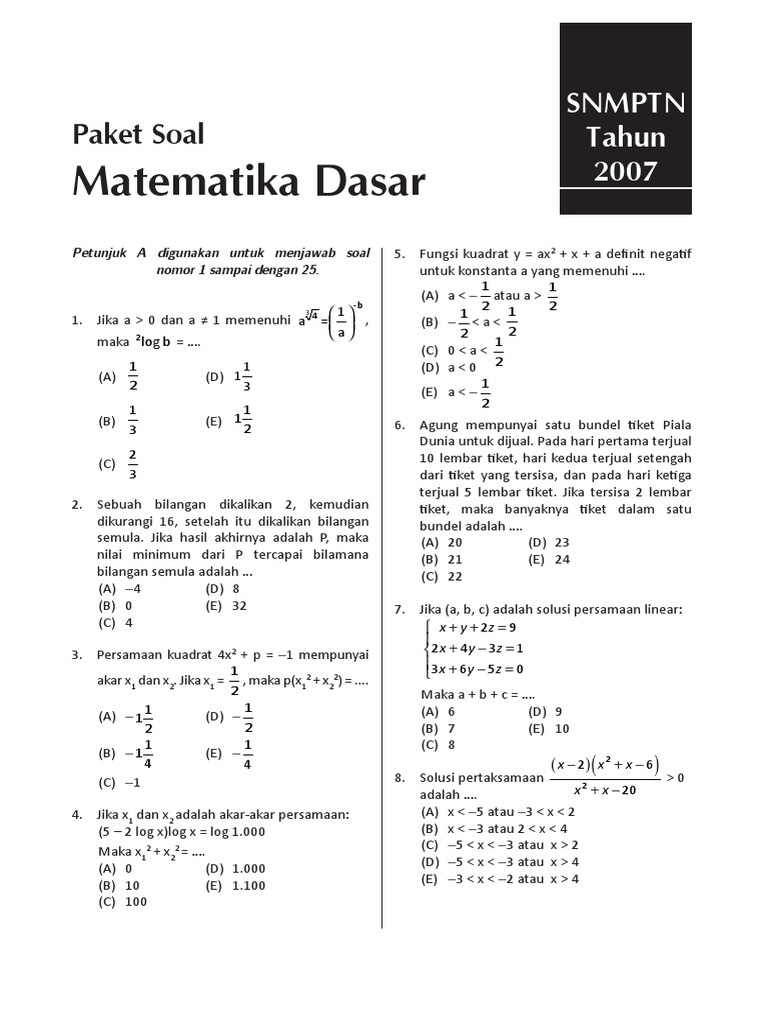 Soal Matematika Dasar SBMPTN 2007 | PDF