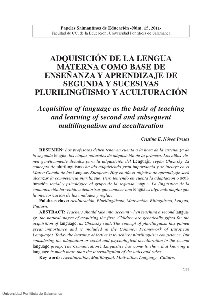 Adquisición de La Lengua | PDF | Segundo lenguaje | Aprendizaje
