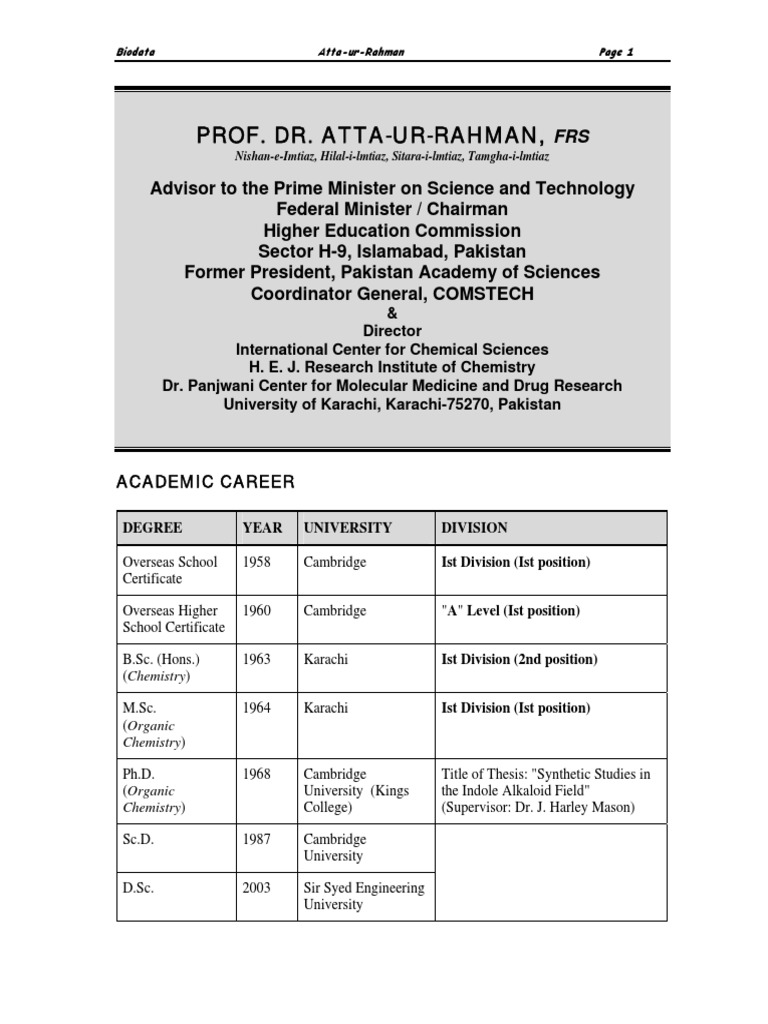 Prof. Dr. Atta-Ur-Rahman | PDF | Chemistry