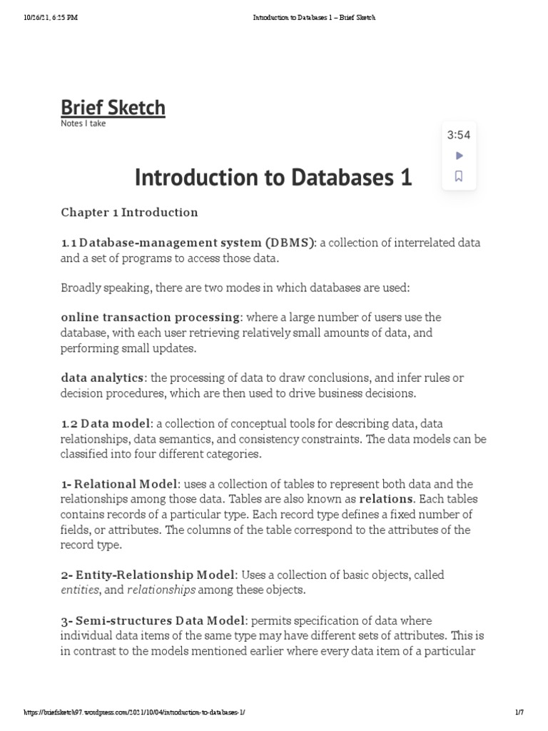Introduction To Databases - Brief Sketch-Combined | PDF | Relational Database | Conceptual Model