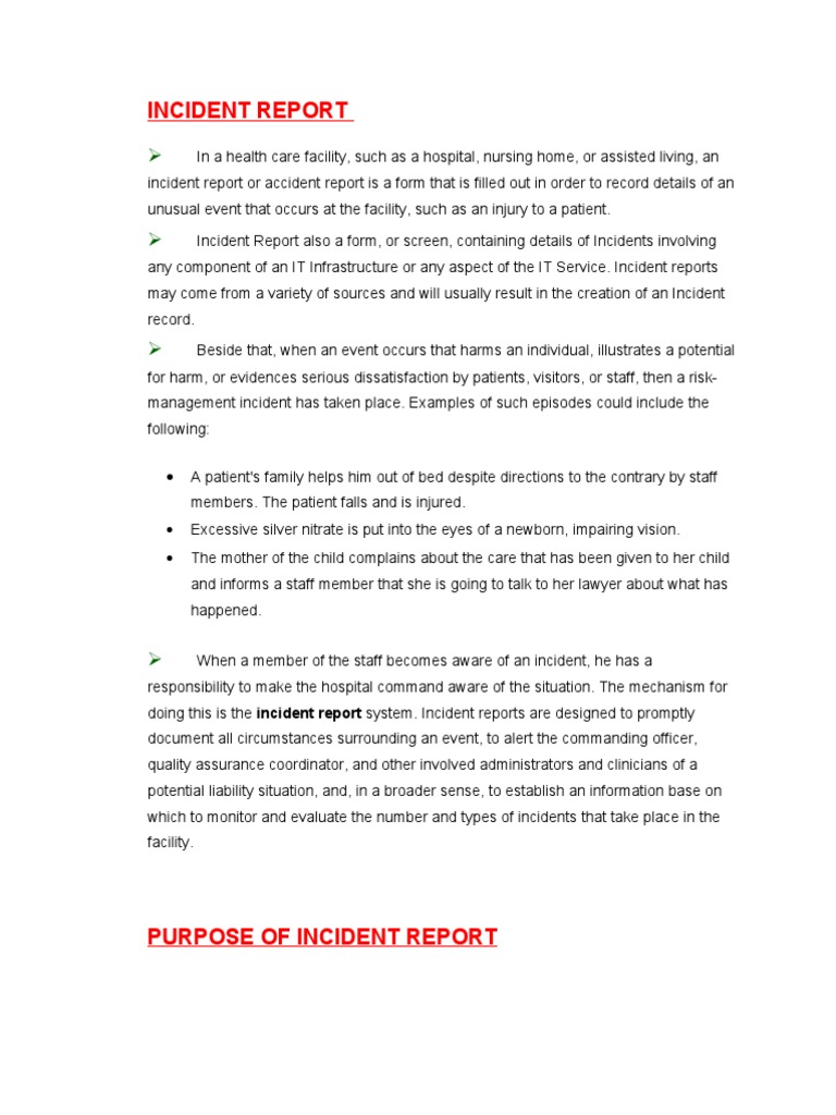 Incident Report (Soft Copy) | Nursing Home Care | Patient