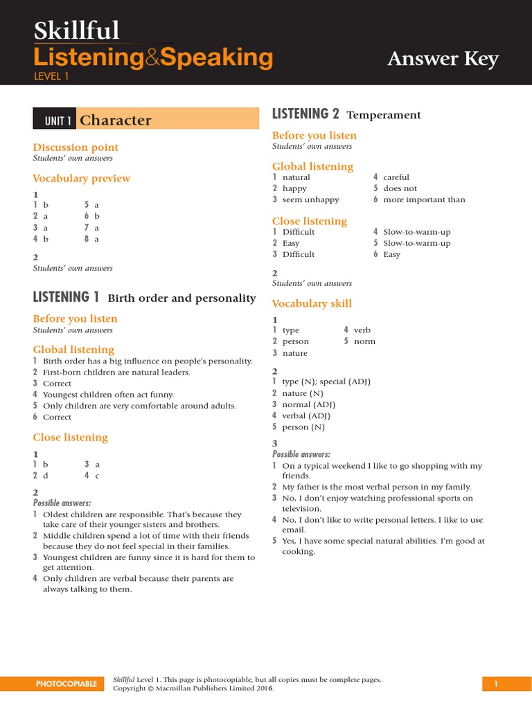 Skillful LS1 Student's Book Answer Key | PDF