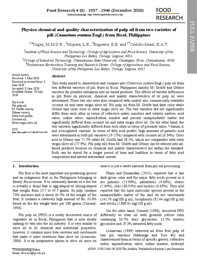 Pulp Oil Characterization | PDF | Chemical Substances | Natural Products