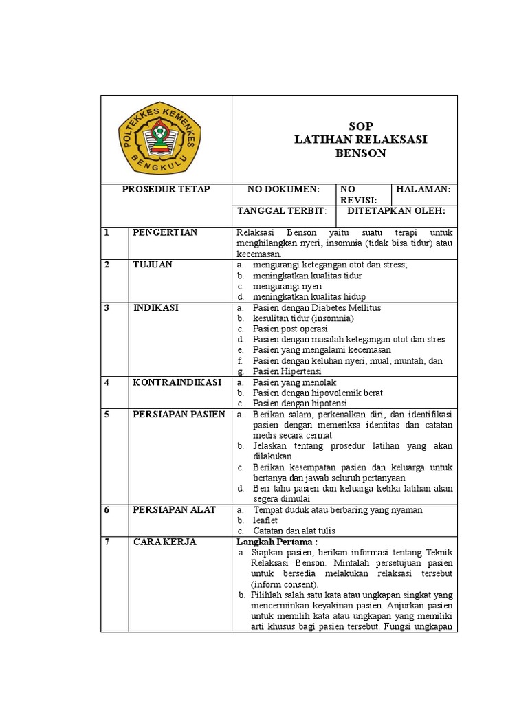 Sop Teknik Relaksasi Benson | PDF