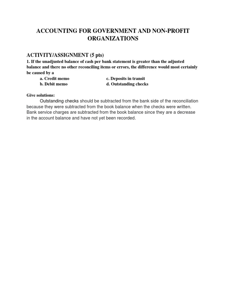 Accounting For Government and Non-Profit Organizations: Activity ...