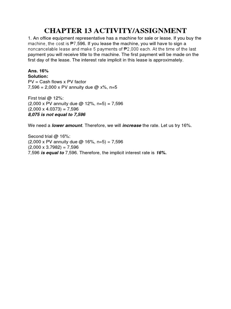 Chapter 13 Activity/Assignment: Ans. 16% Solution | PDF