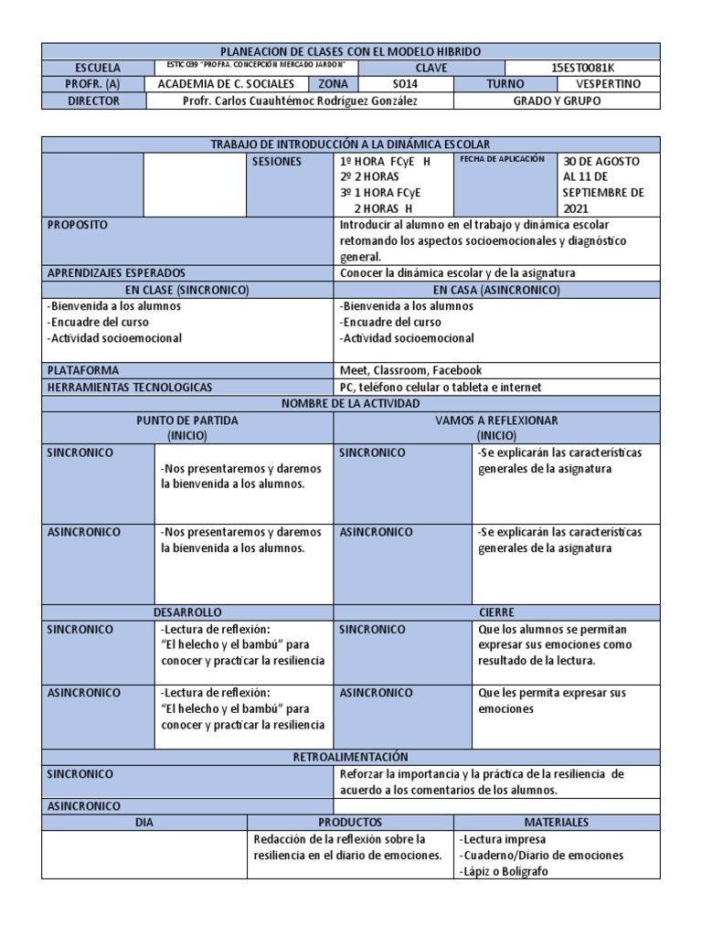 Academia de Ciencias Sociales, Planeacion de Clases Con El Modelo Hibrido | PDF | Cognición