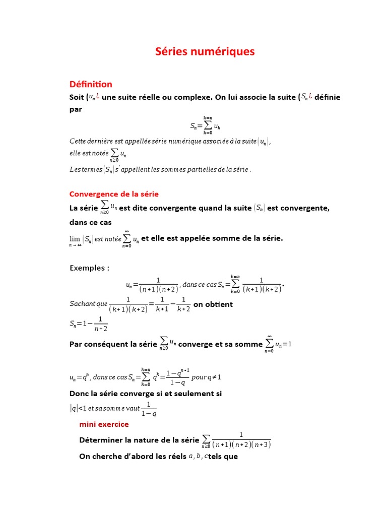 Cours Suivi TD Séries Numériques | PDF | Série (mathématiques ...
