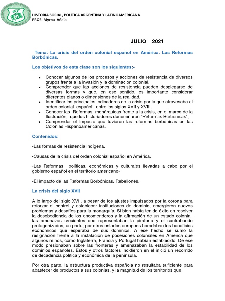 Clase 6. La Crisis Del Orden Colonial Espan Ol en America | PDF ...