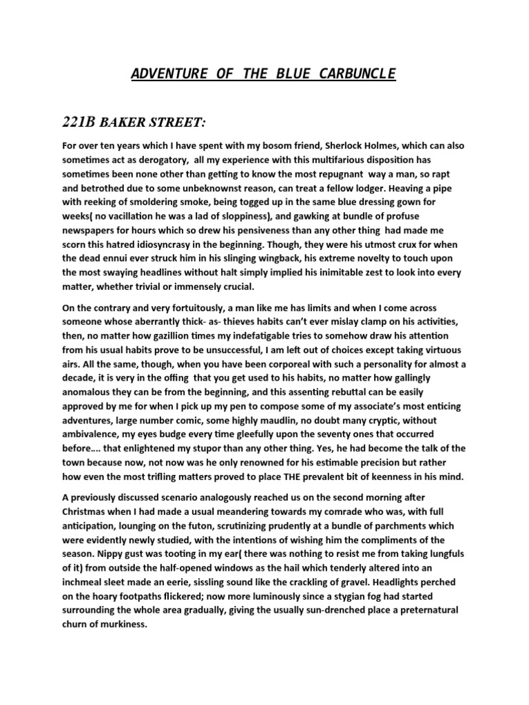 Adventure of The Blue Carbuncle | PDF | Arthur Conan Doyle Characters ...