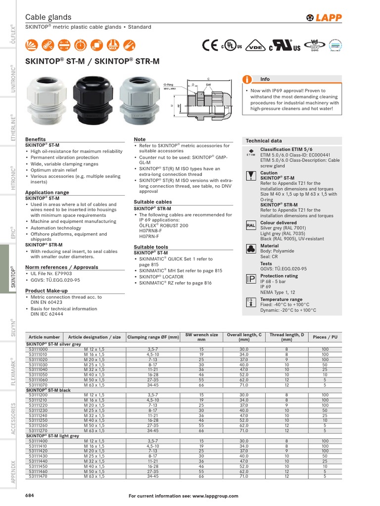Skintop ST-M / Skintop STR-M: Cable Glands | PDF | Screw | Manufactured ...
