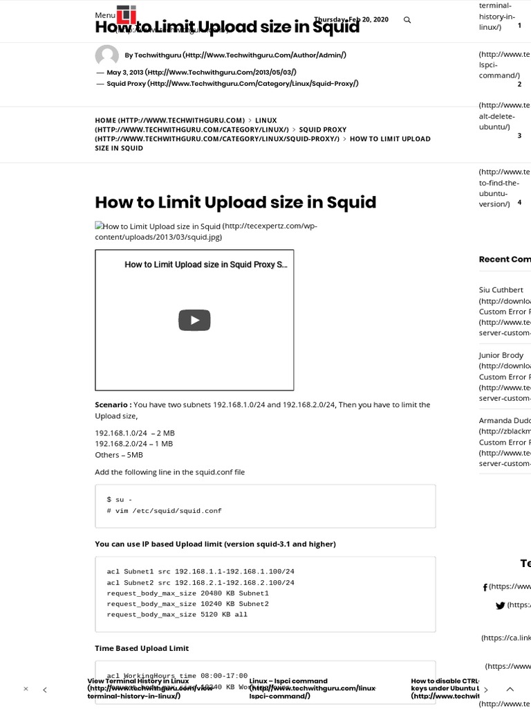 How To Limit Upload Size in Squid - TechwithGuru | PDF | Proxy Server | World Wide Web