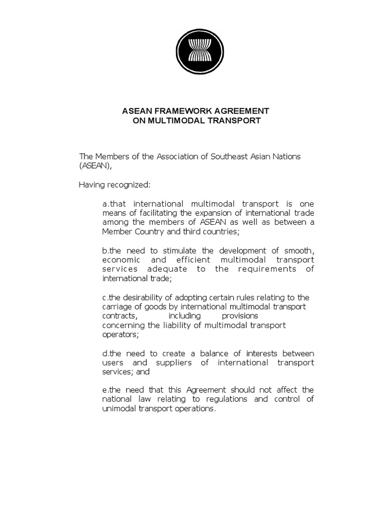 Asean Framework Agreement On Multimodal Transport | PDF | Business ...