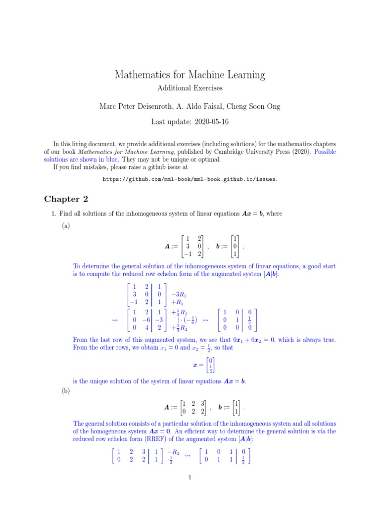 MML Book Additional Exercises | PDF | Eigenvalues And Eigenvectors ...