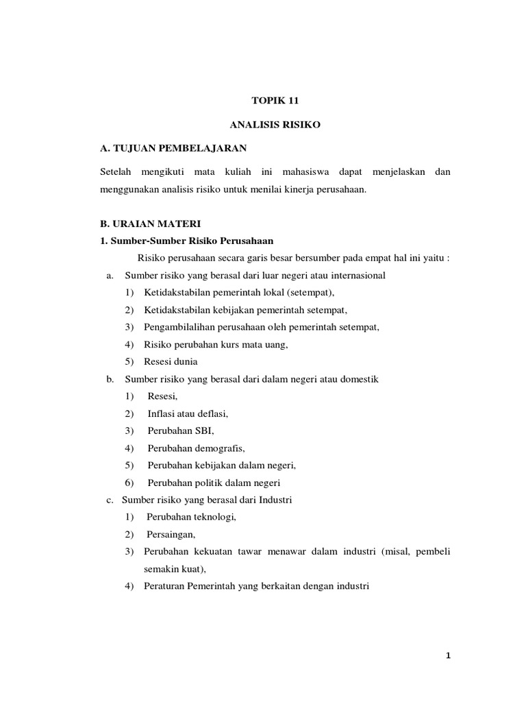 Analisis Risiko Perusahaan: Sumber dan Rasio | PDF | Pengelolaan ...