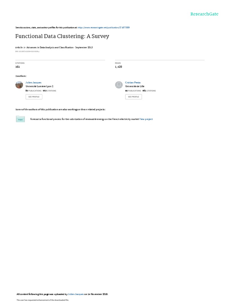Functional Data Clustering - A Survey | PDF | Cluster Analysis | Principal Component Analysis