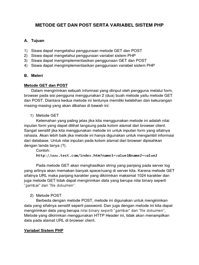 Metode GET Dan POST Serta Variabe - Sistem PHP | PDF | Komputer
