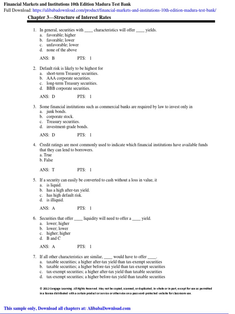 Test Bank Chapter 3 Download Free Pdf Yield Curve Interest