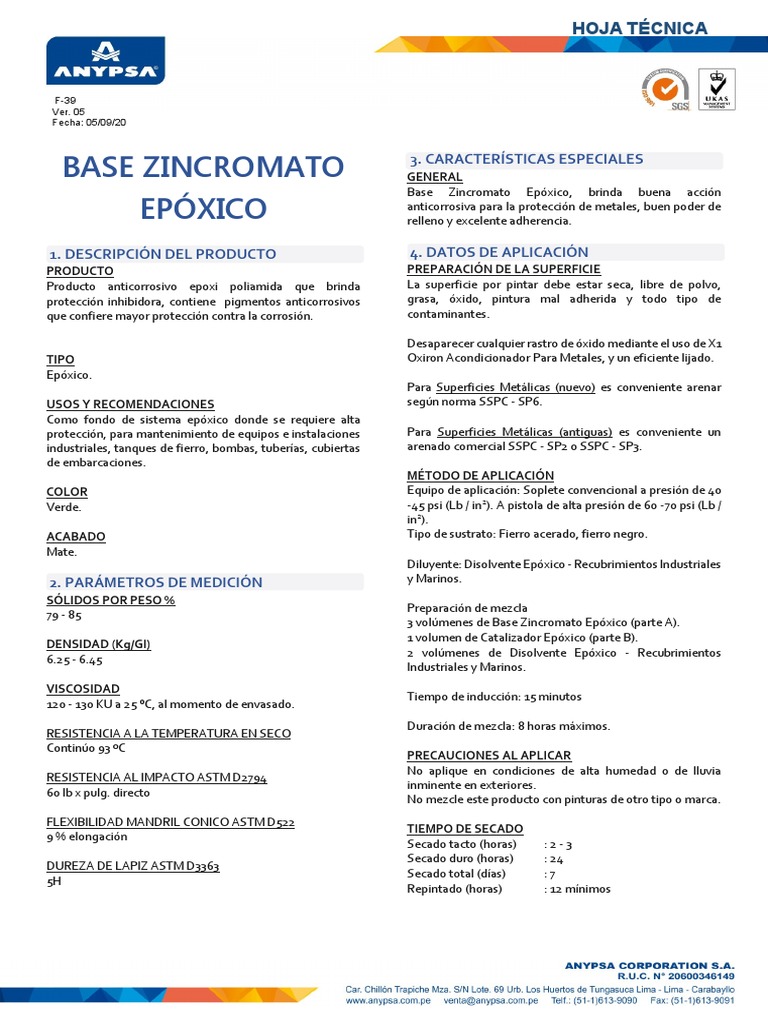 Base Zincromato Epóxico: Hoja Técnica | PDF | Epoxy | Materiales