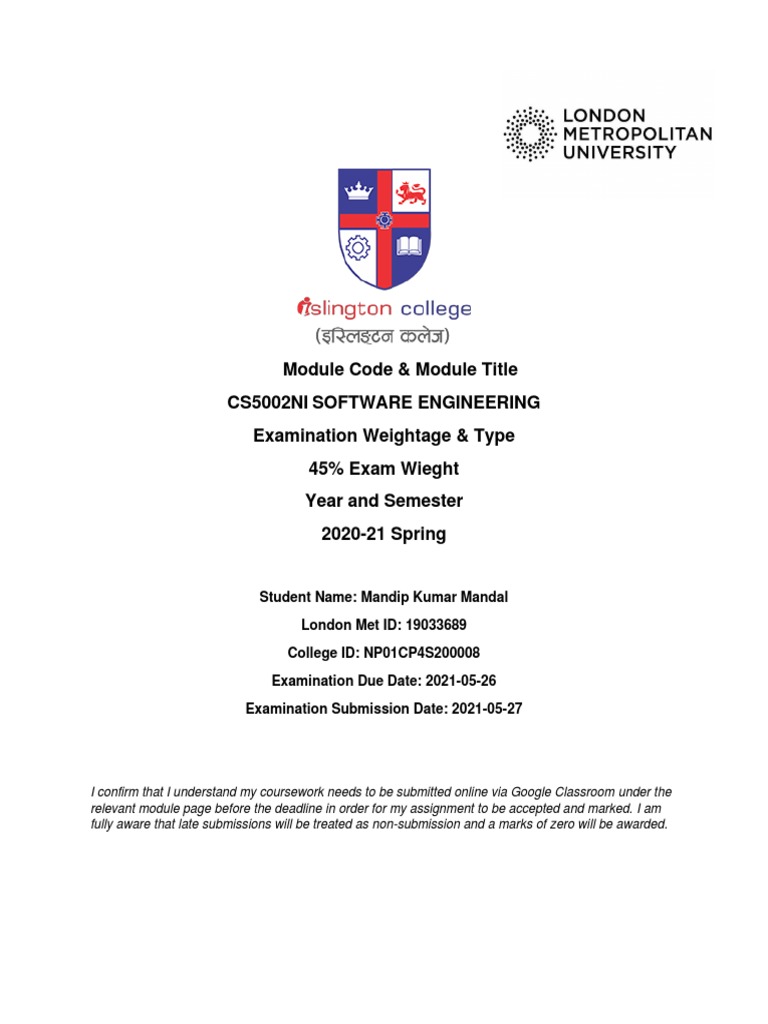 Module Code & Module Title CS5002NI Software Engineering Examination ...
