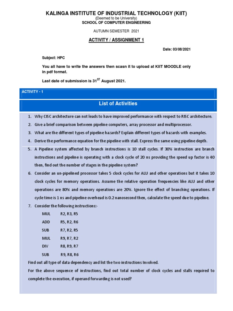 Activity 1 - 2021 Hpca | PDF | Central Processing Unit | Computer Architecture
