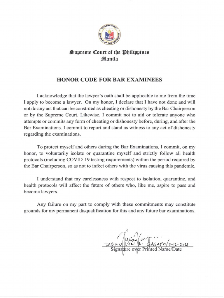Honor Code - Zarian Lyn Gasapo | PDF