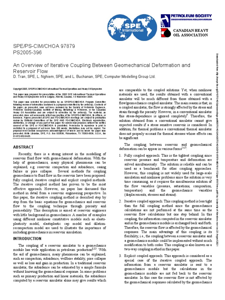 An Overview of Iterative Coupling Between Geomechanical Deformation and Reservoir Flow Spe-97879 ...