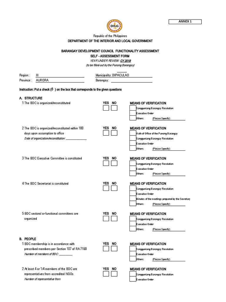 BDC Self Assessment Form | PDF | Justice | Crime & Violence