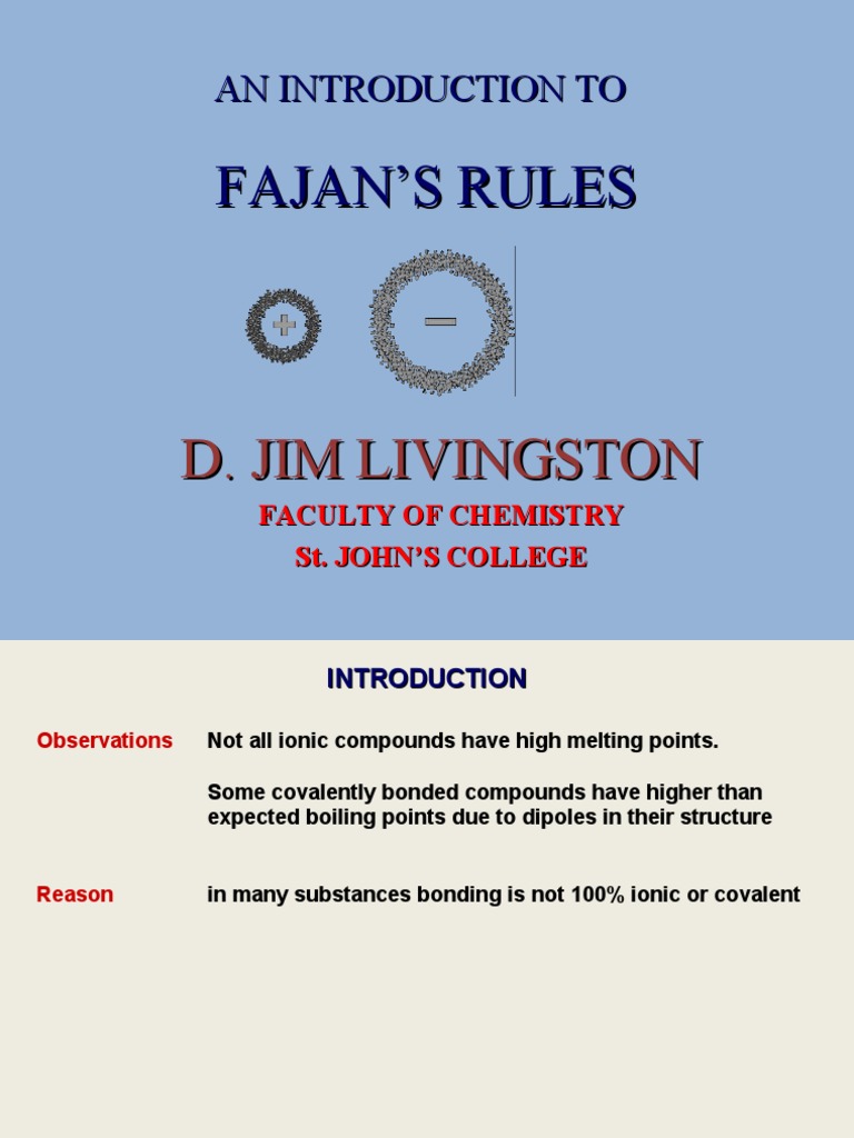 Fajan's Rule | PDF | Ionic Bonding | Chemical Compounds