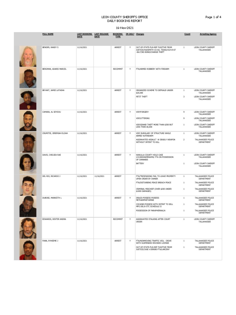 Leon County Booking Report: Nov. 17, 2021 | PDF | Theft | Arrest