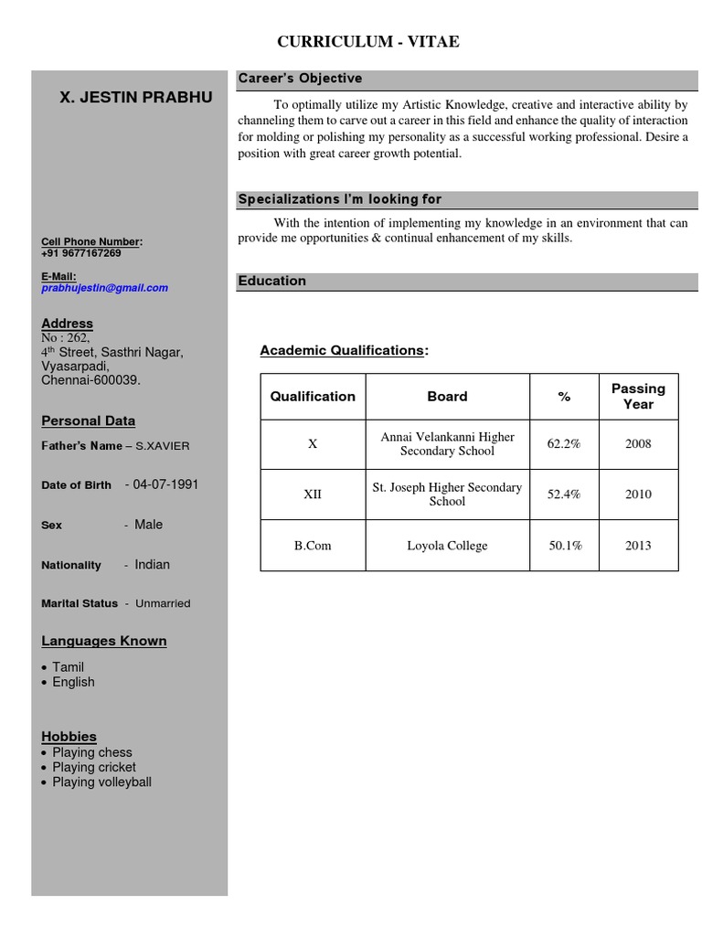 A Well-Rounded CV: X. Jestin Prabhu's Career Summary and Qualifications ...