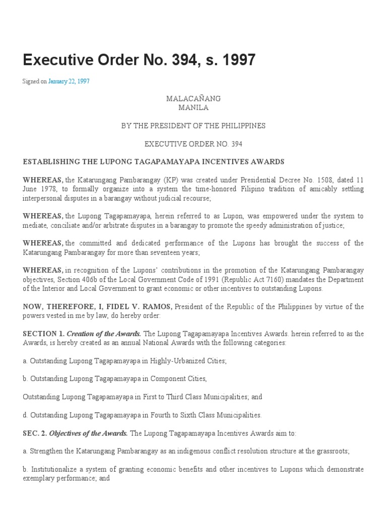 Executive Order No. LTIA | PDF | Social Science | Social Institutions