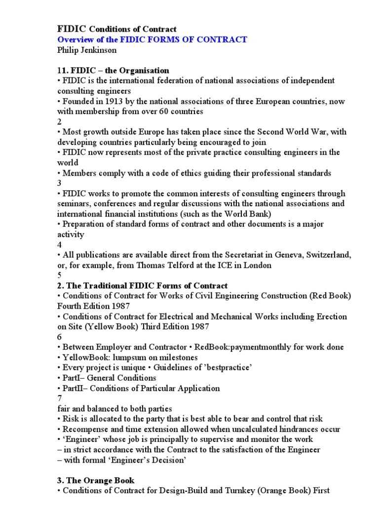 FIDIC Contract Forms Overview | PDF | Employment | Construction Bidding