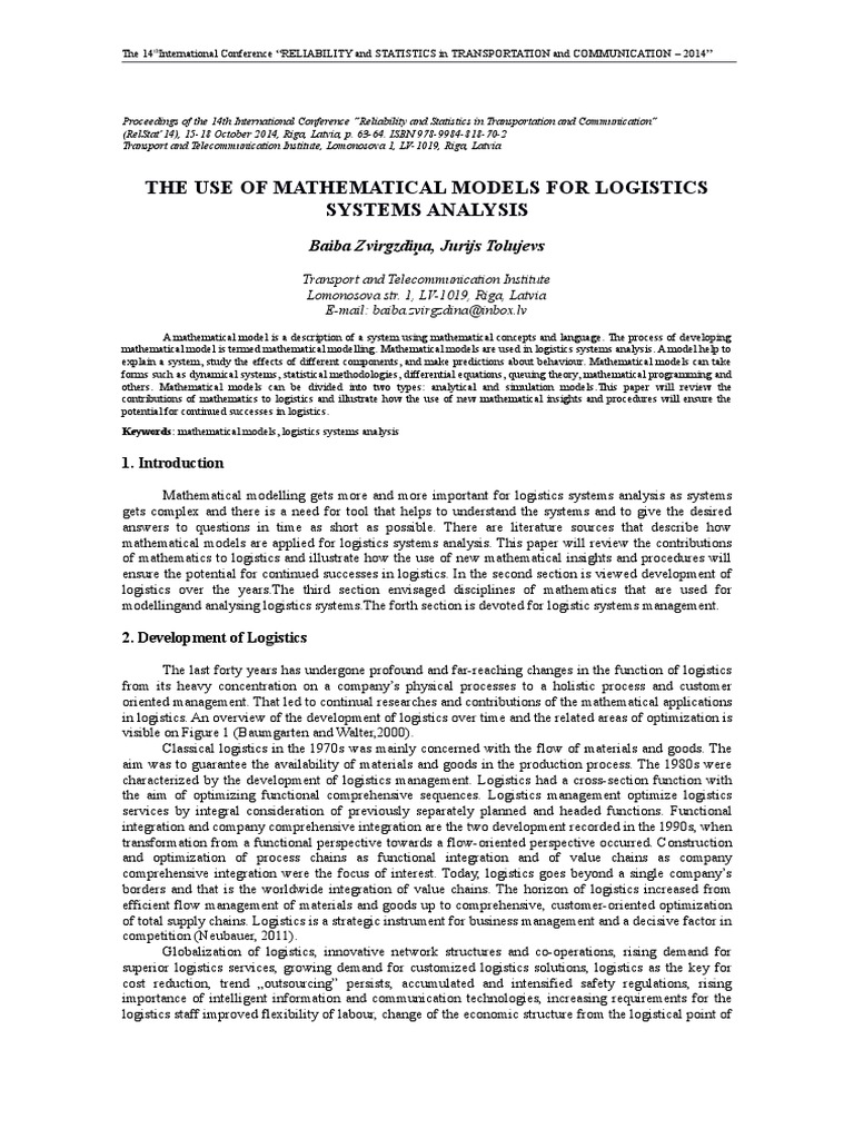 The Use of Mathematical Models For Logistics Systems Analysis | PDF ...
