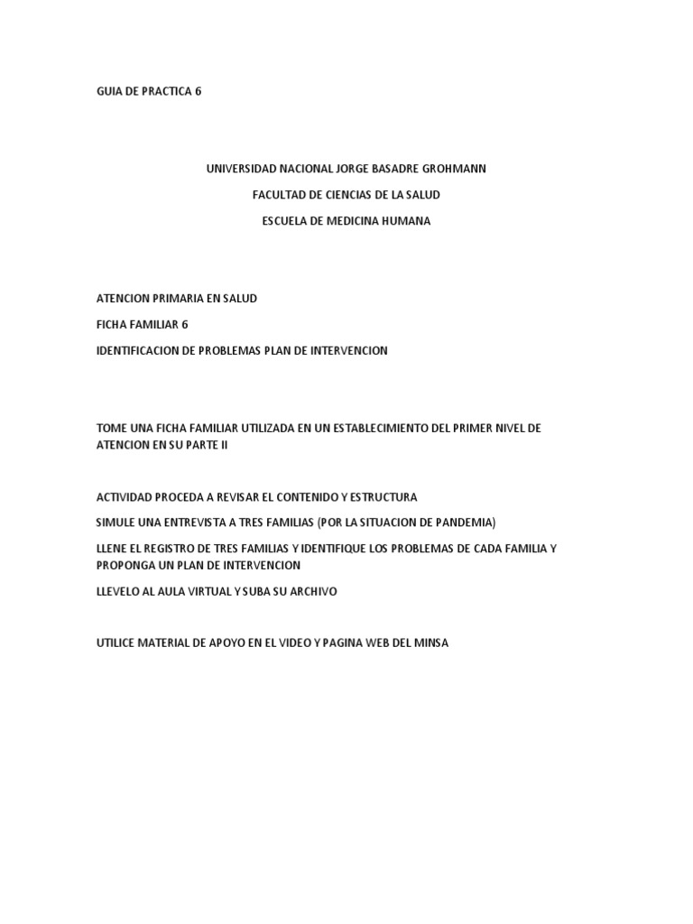 Guia Practica 6 Aps Ficha Familiar Identificacion de Problemas Salud Familiar | PDF