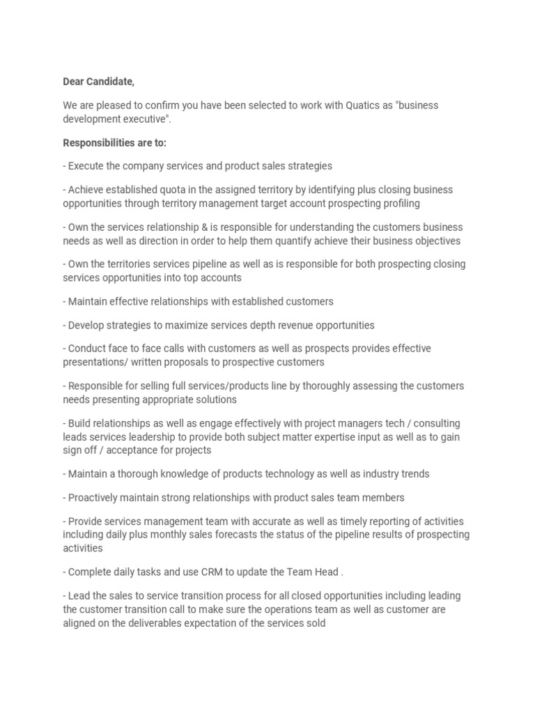 BDE Offer Letter | PDF | Sales | Customer Relationship Management