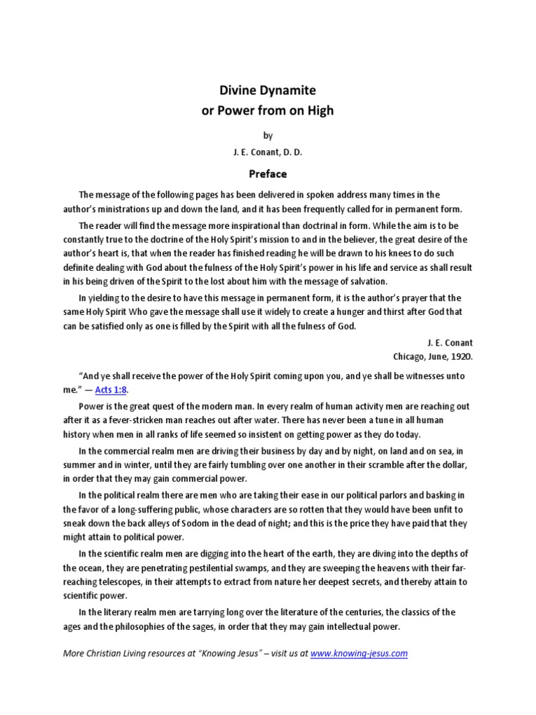 Divine Dynamite or Power From On High: Preface | PDF | Jesus ...