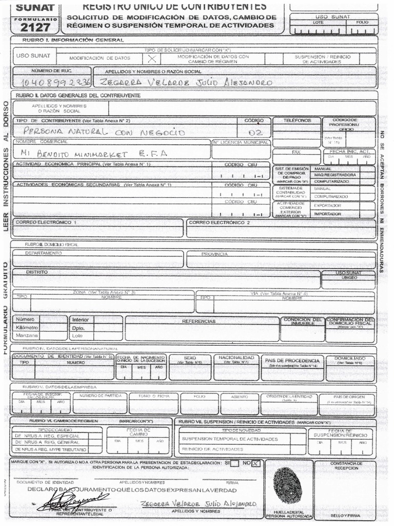 Formulario 2127 | PDF