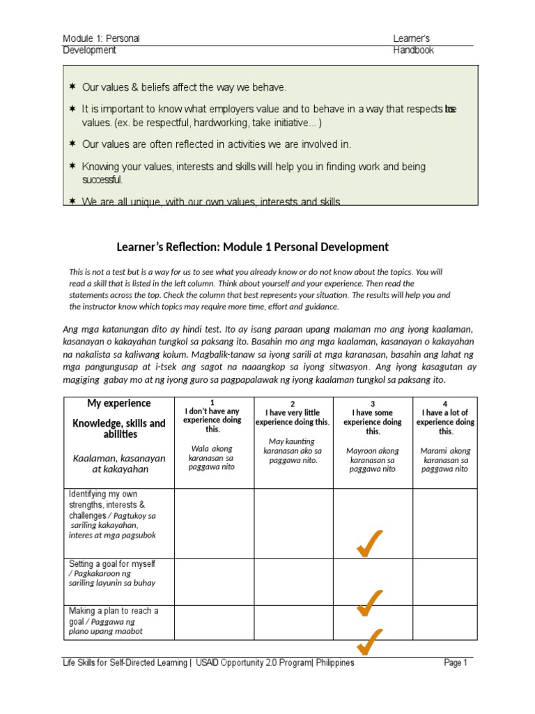 Module 1: Personal Development Learner's Handbook | PDF | Learning ...