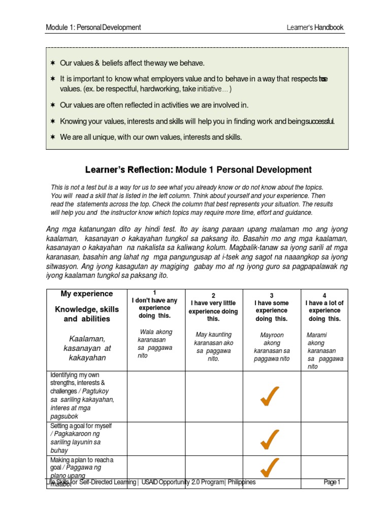 Module 1: Personal Development Learner's Handbook | PDF | Learning ...