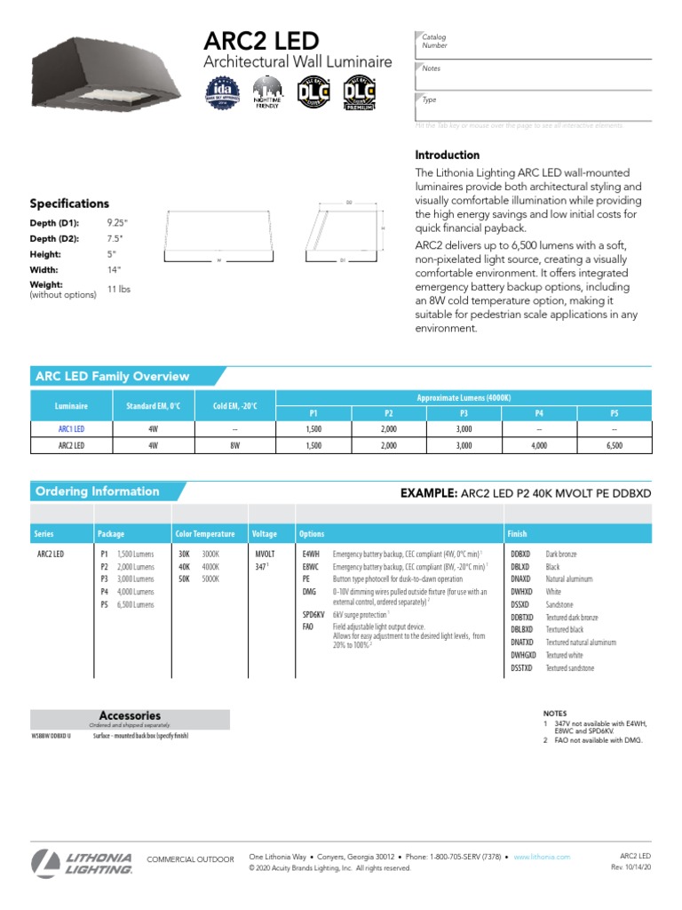 Arc2 Led: Architectural Wall Luminaire | PDF | Lighting | Electrical Wiring