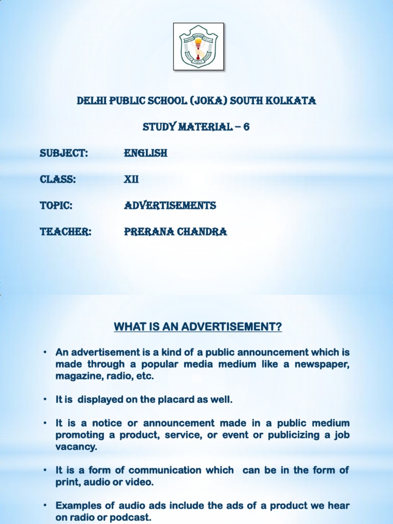 Advertisements Class Xii | PDF | Advertising | Newspapers