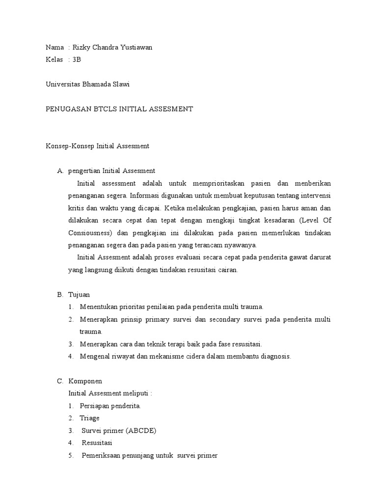 Btcls - Initial Assesment | PDF