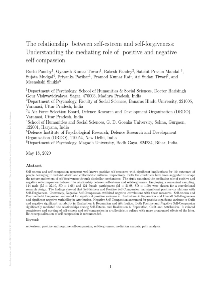 Self-Esteem, Self-Compassion, and Forgiveness | PDF | Forgiveness ...