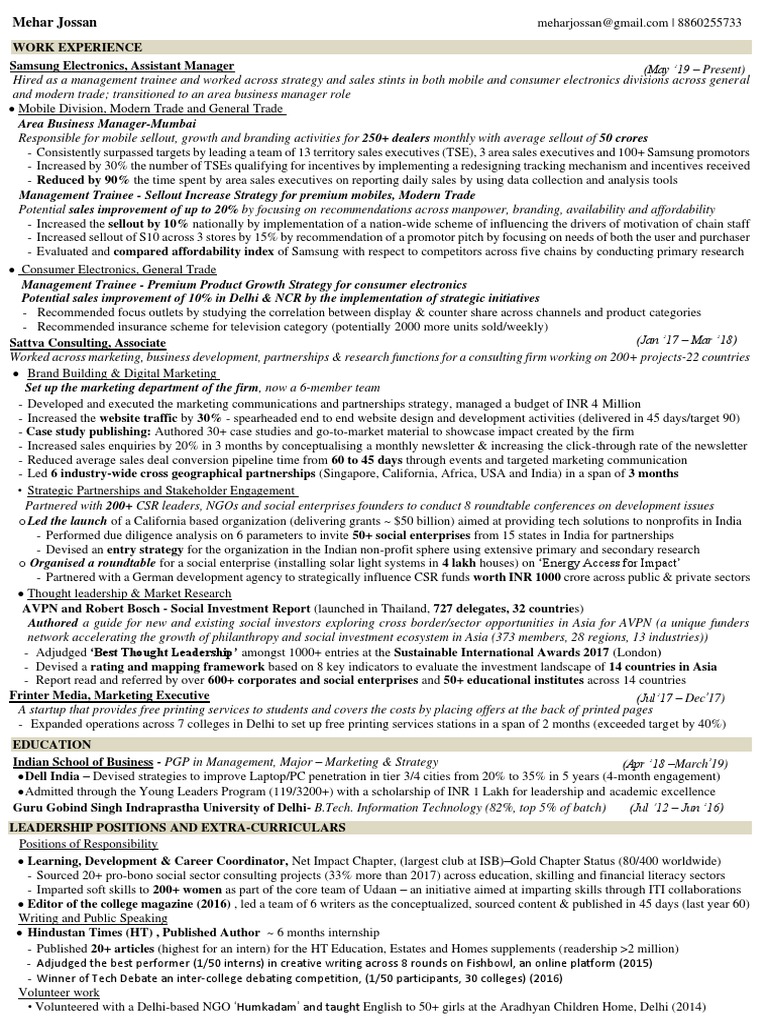 Mehar - Jossan - Resume | PDF | Social Enterprise | Corporate Social ...