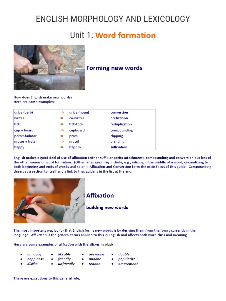 English Morphology and Lexicology Unit 1:: Word Formation | PDF ...