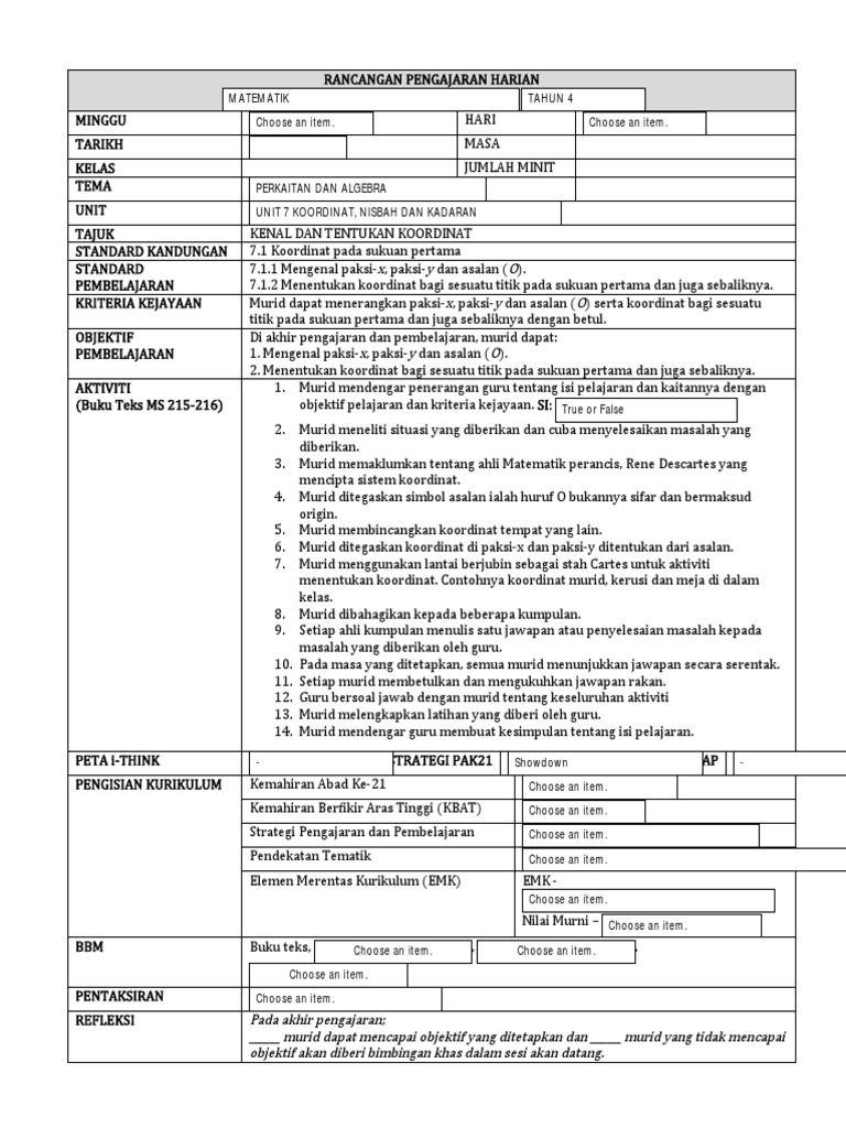 Unit 7 Koordinat, Nisbah Dan Kadaran | PDF